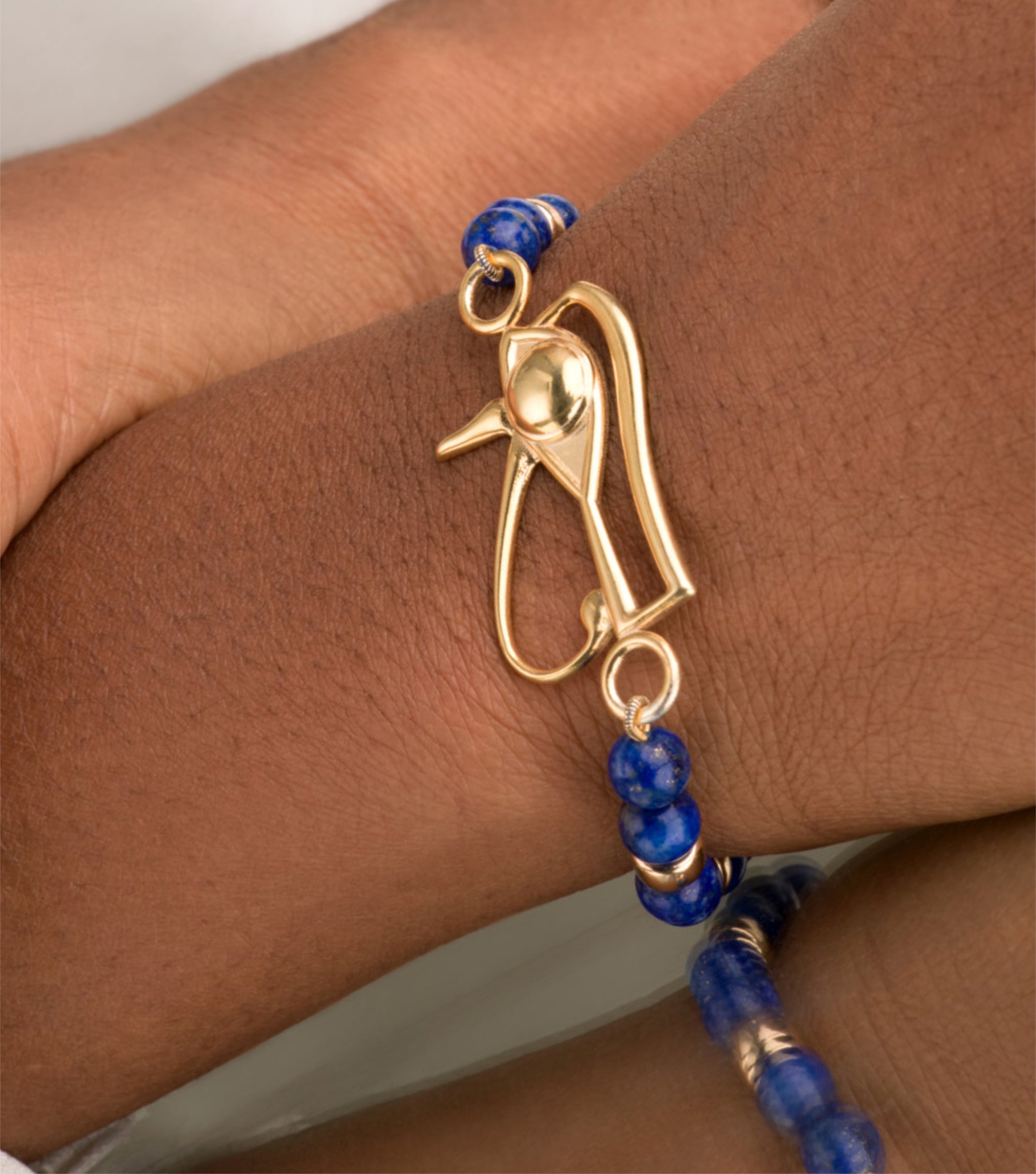 18K Yellow Gold Plated Utchat "Eye of Heru" Beaded Bracelet